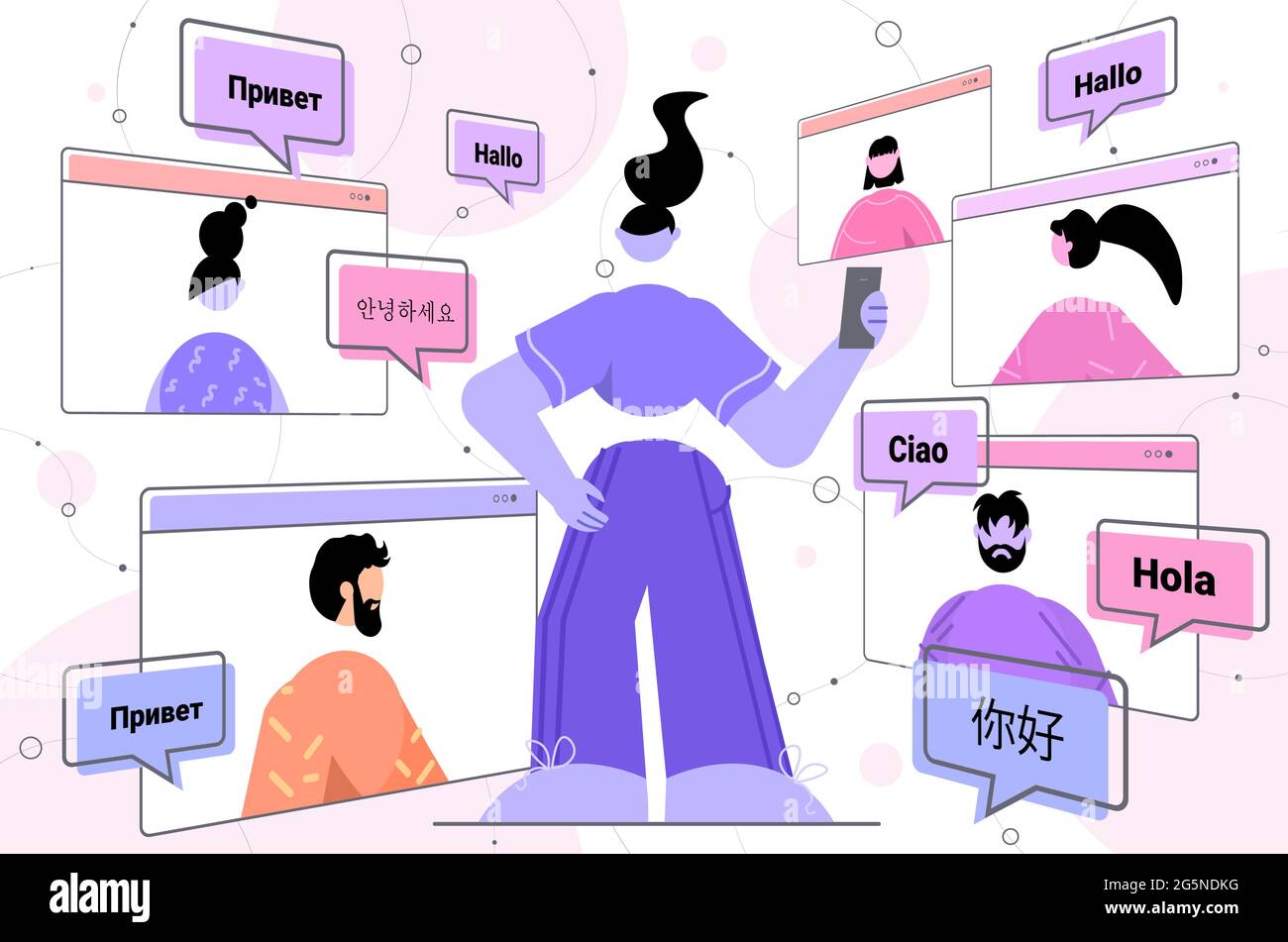 people using mobile translation application multilingual greeting ...