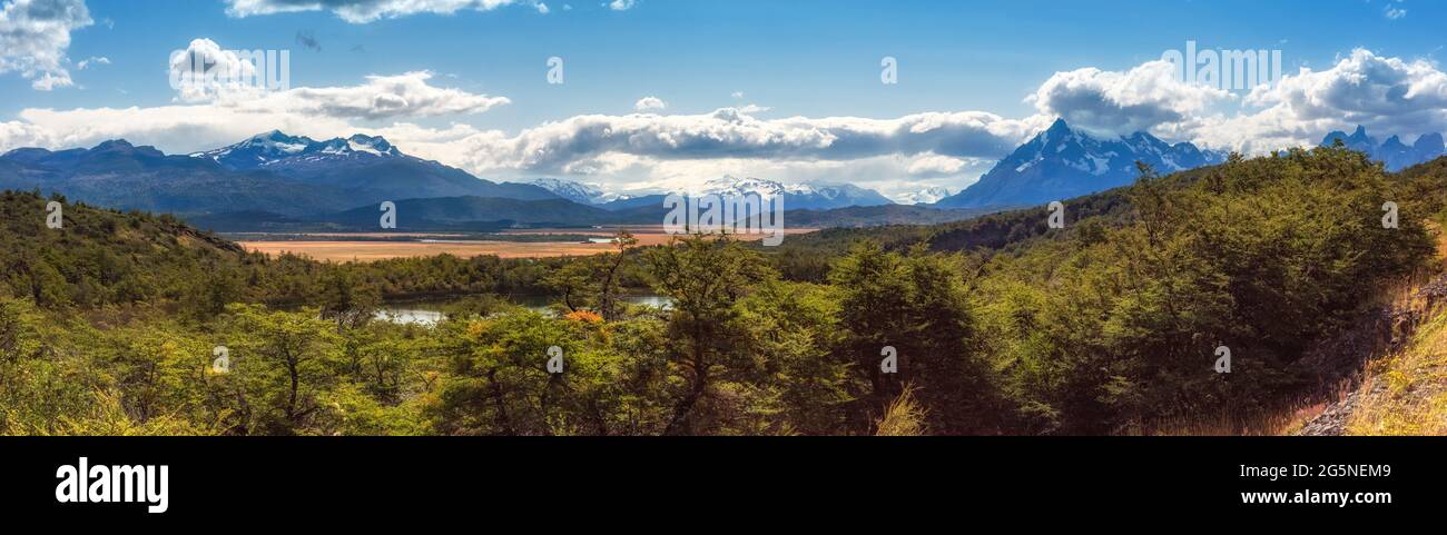 Panorama of Torres del Paine National Park, Patagonia, Chile Stock ...