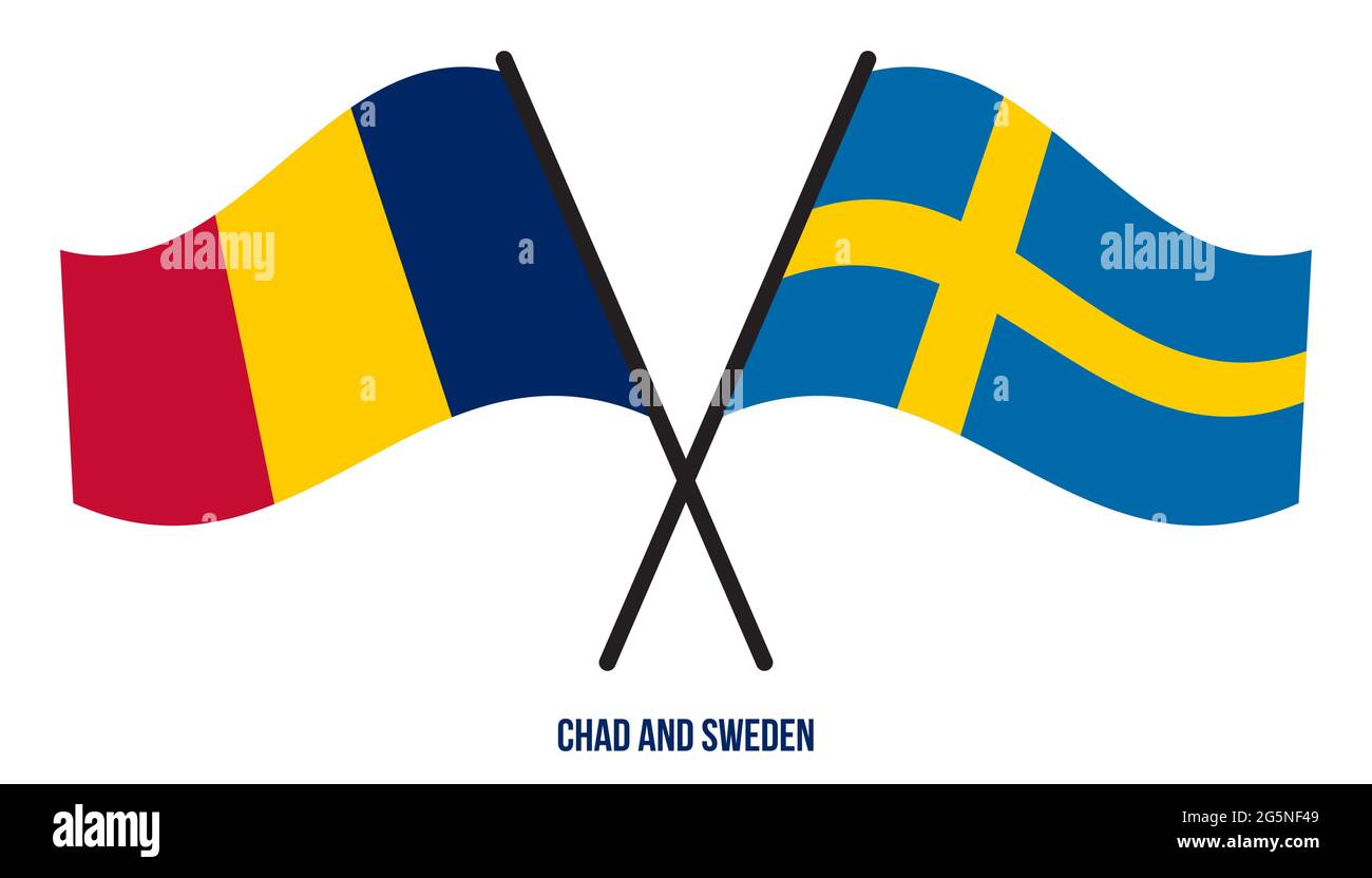 Chad and Sweden Flags Crossed And Waving Flat Style. Official ...