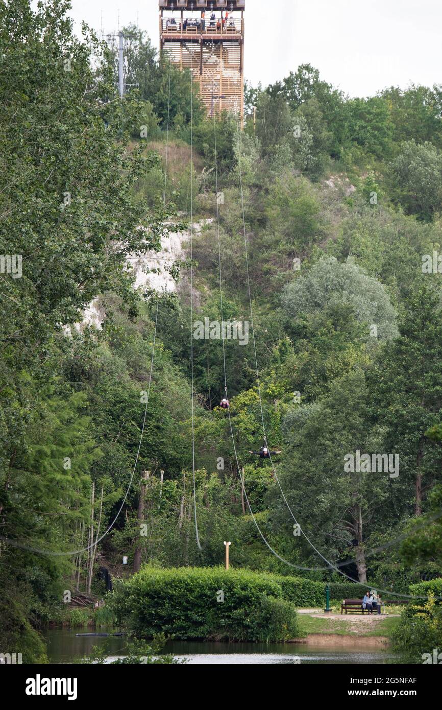 EDITORIAL USE ONLY Visitors ride the Skywire, which is England's ...