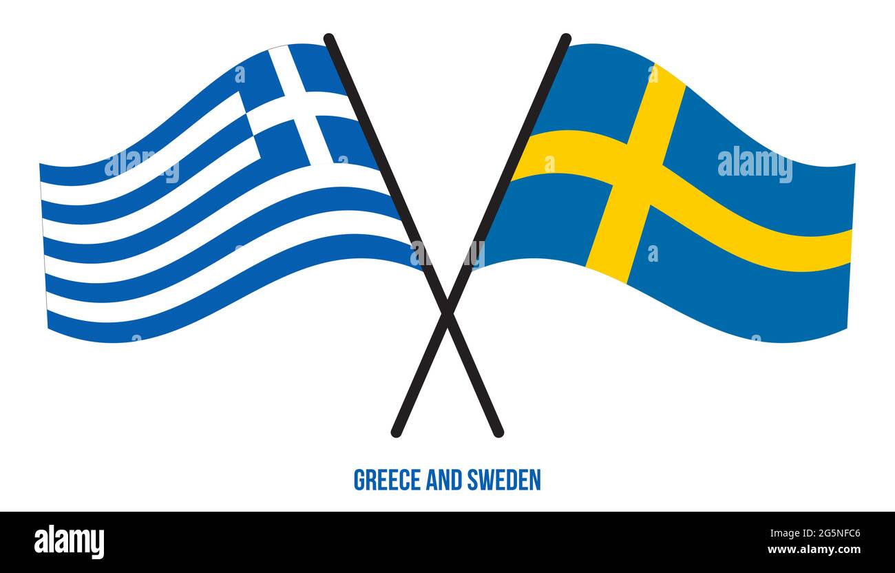 Greece and Sweden Flags Crossed And Waving Flat Style. Official ...