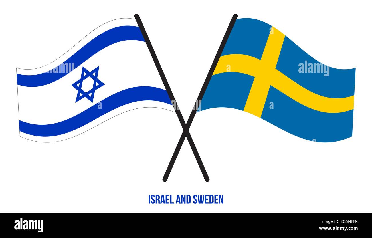 Israel and Sweden Flags Crossed And Waving Flat Style. Official ...