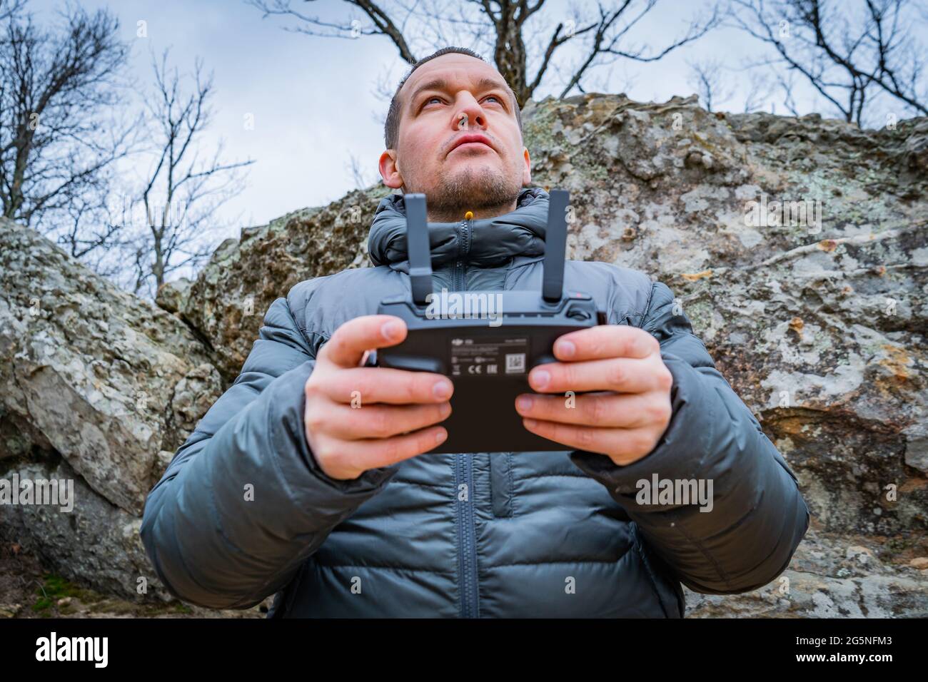 Drone flying remote controller, transmitter Stock Photo - Alamy