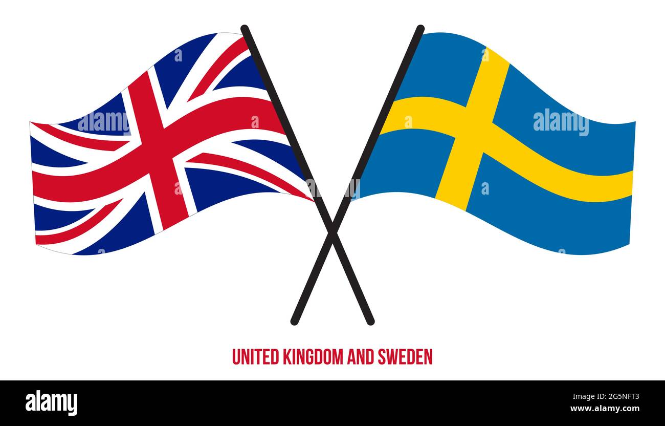 United Kingdom and Sweden Flags Crossed And Waving Flat Style. Official ...