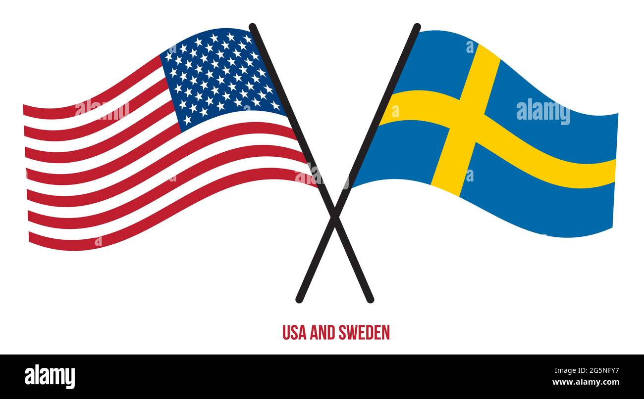 USA and Sweden Flags Crossed And Waving Flat Style. Official Proportion ...