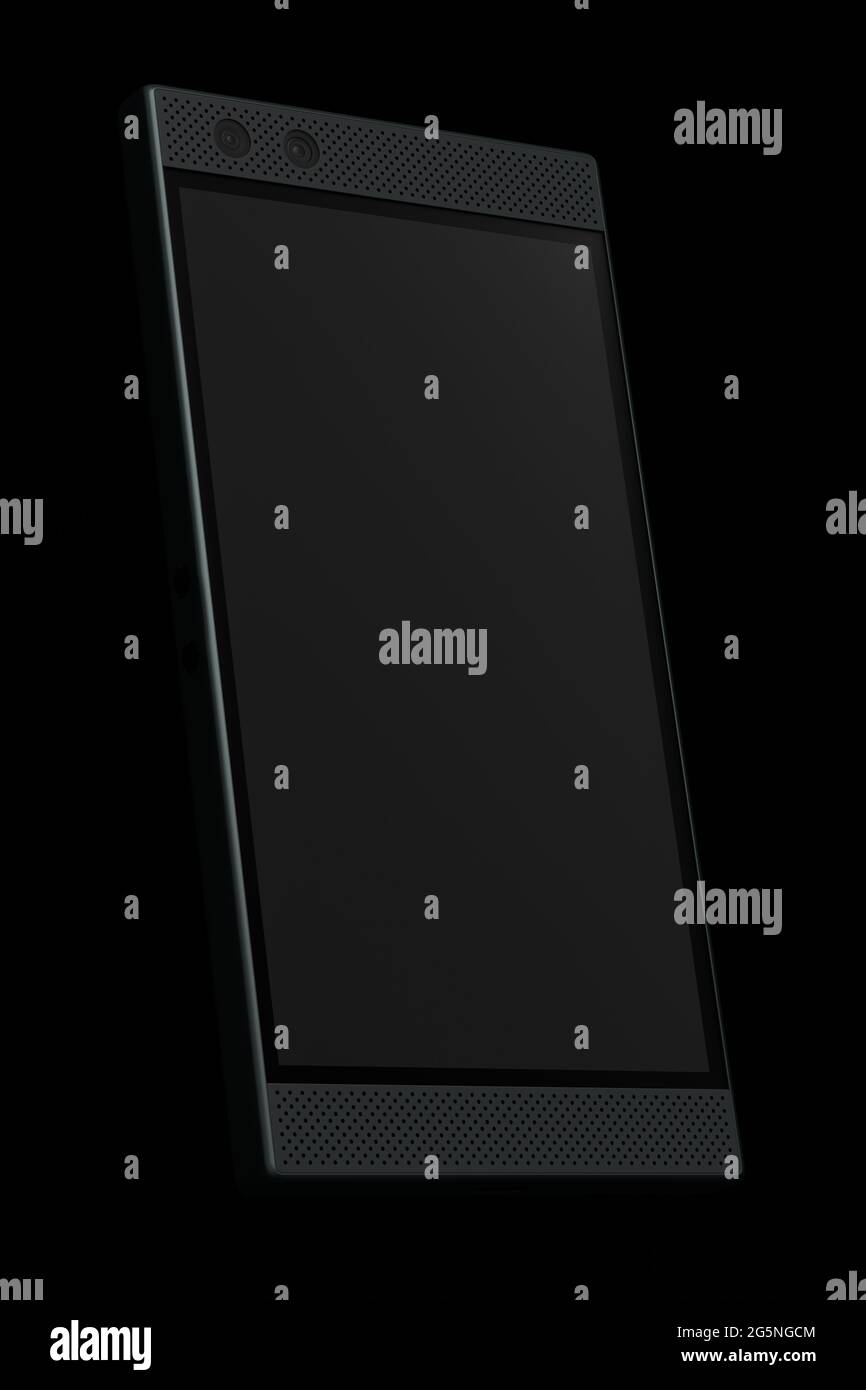 Front view of black smartphone with empty screen, concept of mobile ...