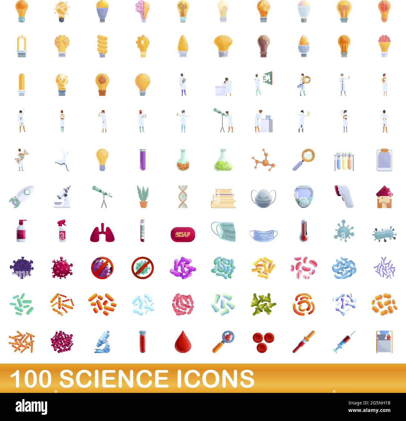 100 science icons set. Cartoon illustration of 100 science icons vector ...