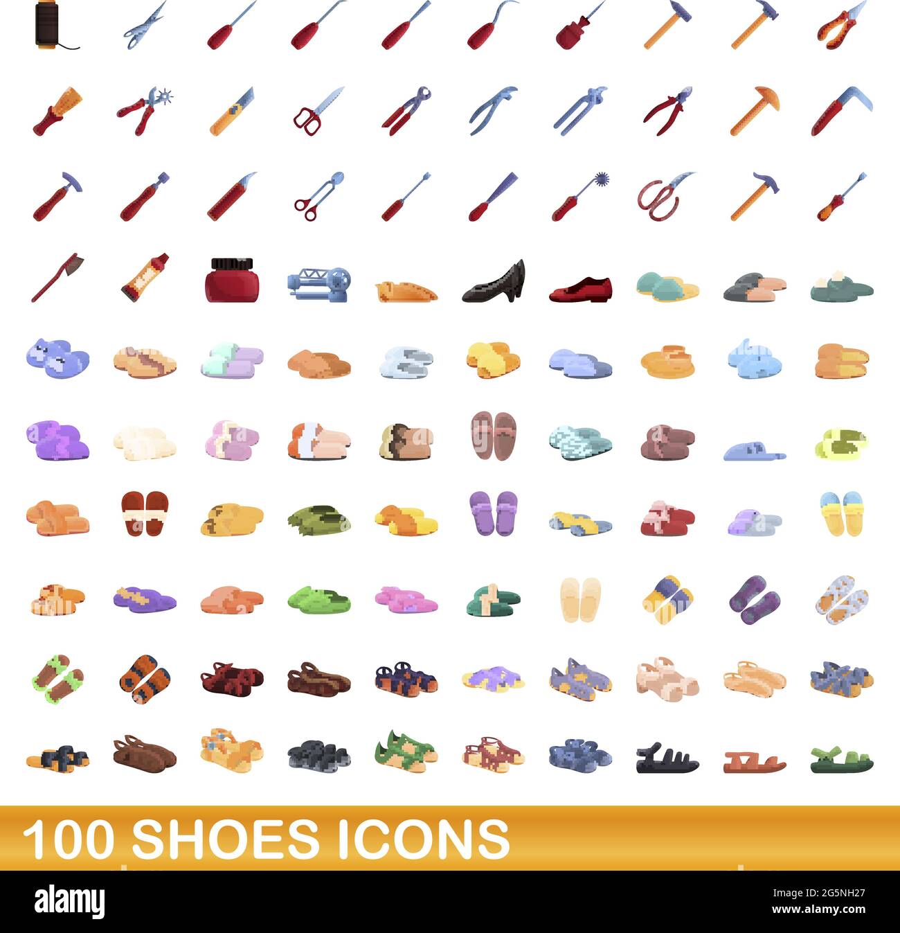 100 shoes icons set. Cartoon illustration of 100 shoes icons vector set ...