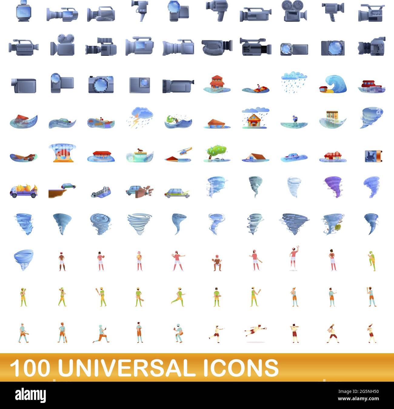100 universal icons set. Cartoon illustration of 100 universal icons ...
