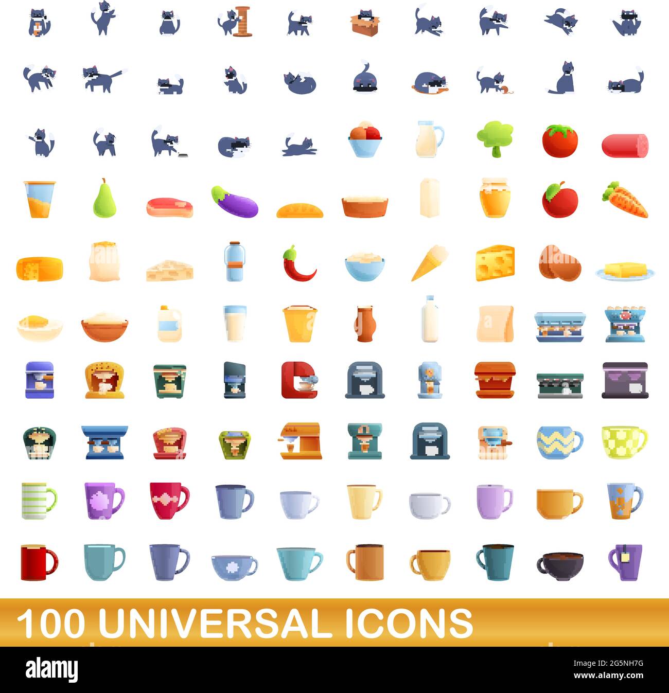 100 universal icons set. Cartoon illustration of 100 universal icons ...
