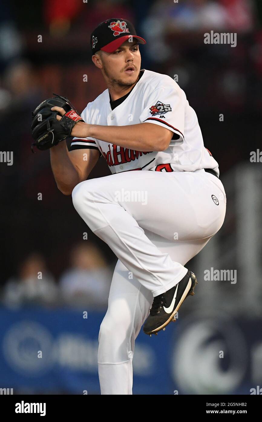 Fargo, ND, USA. 28th June, 2021. FM RedHawks pitcher Michael Hope (23 ...