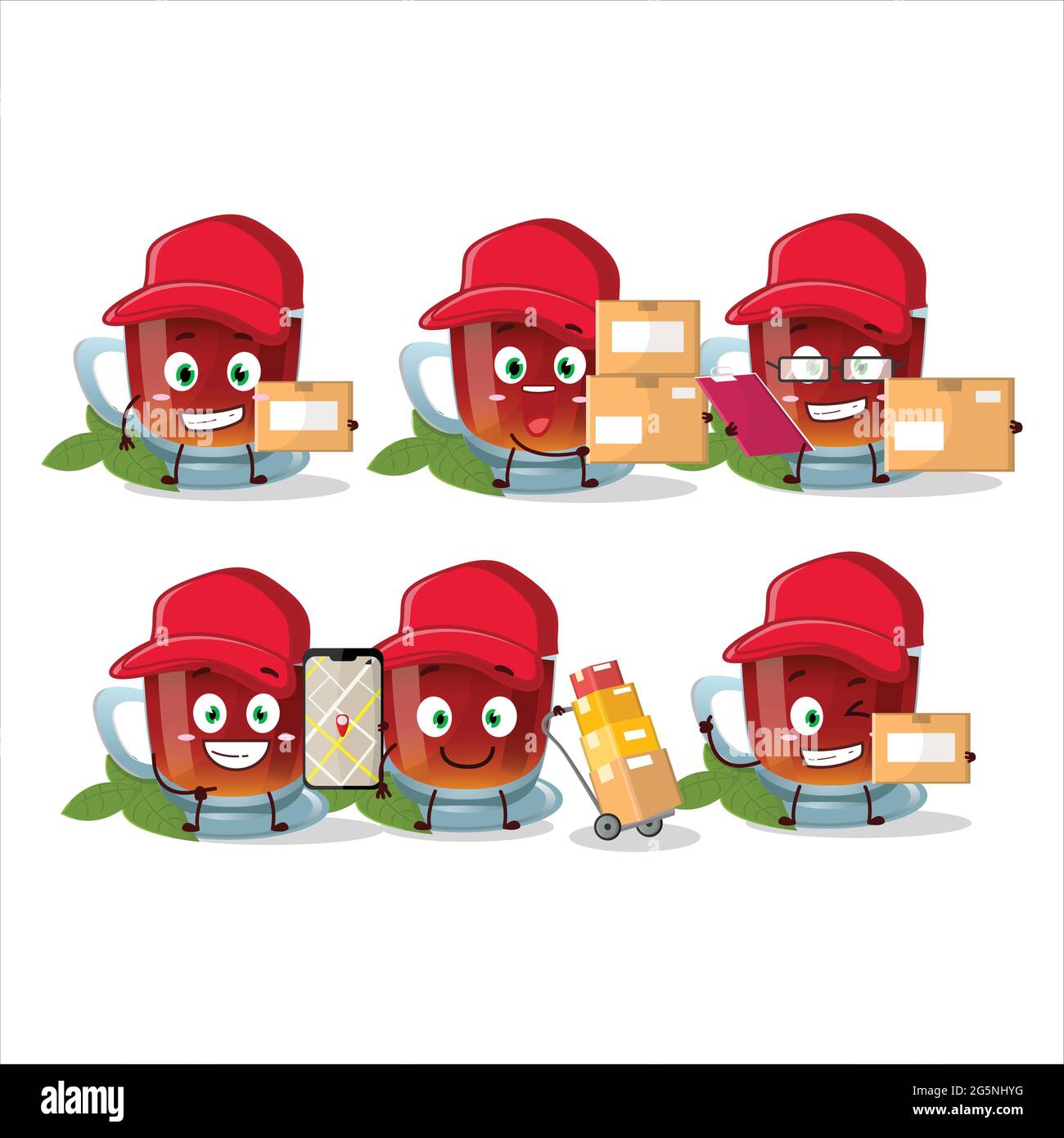 Cartoon character design of mint tea working as a courier. Vector ...
