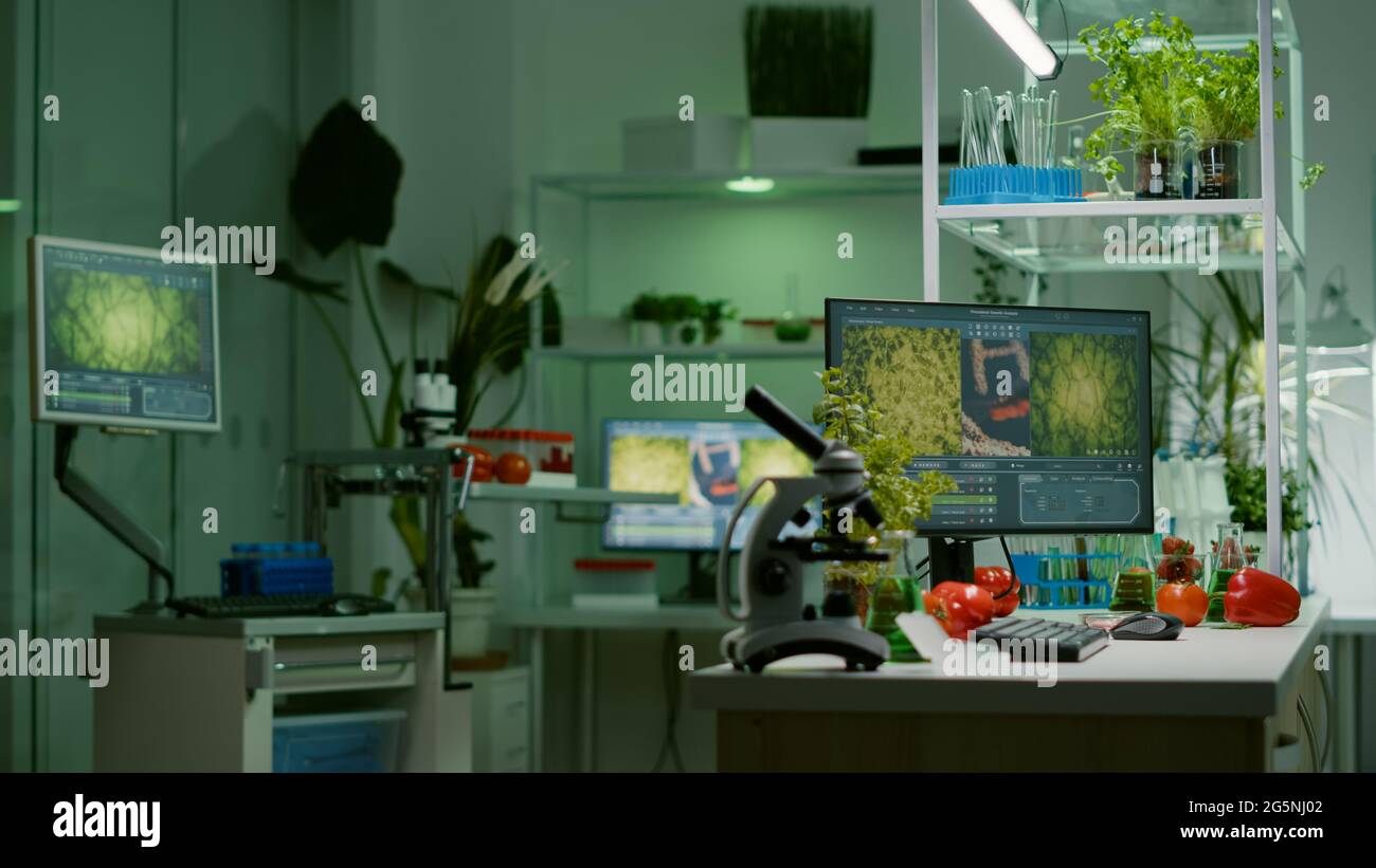 Empty laboratory with nobody in it prepared for genetic test using ...
