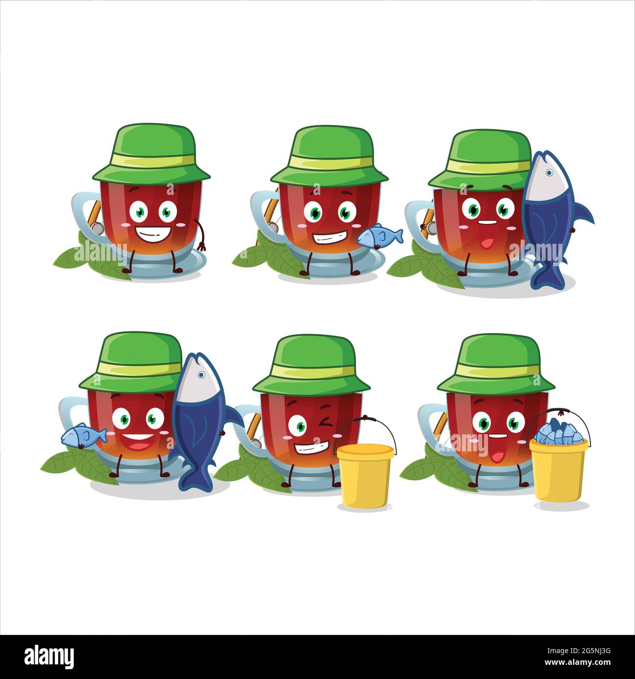 A fisherman mint tea cartoon picture catch a big fish. Vector ...