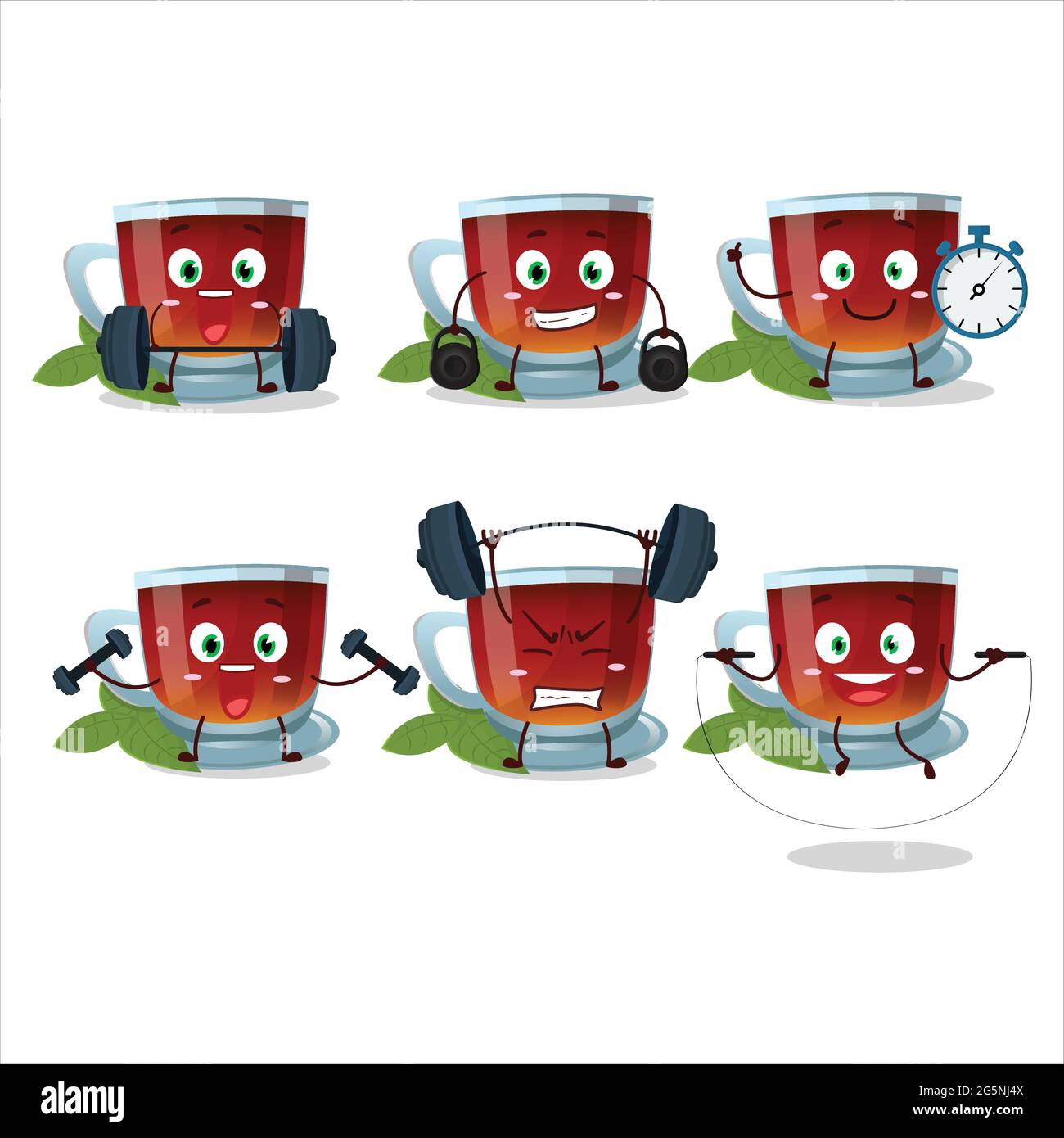 A healthy mint tea cartoon style trying some tools on Fitness center ...