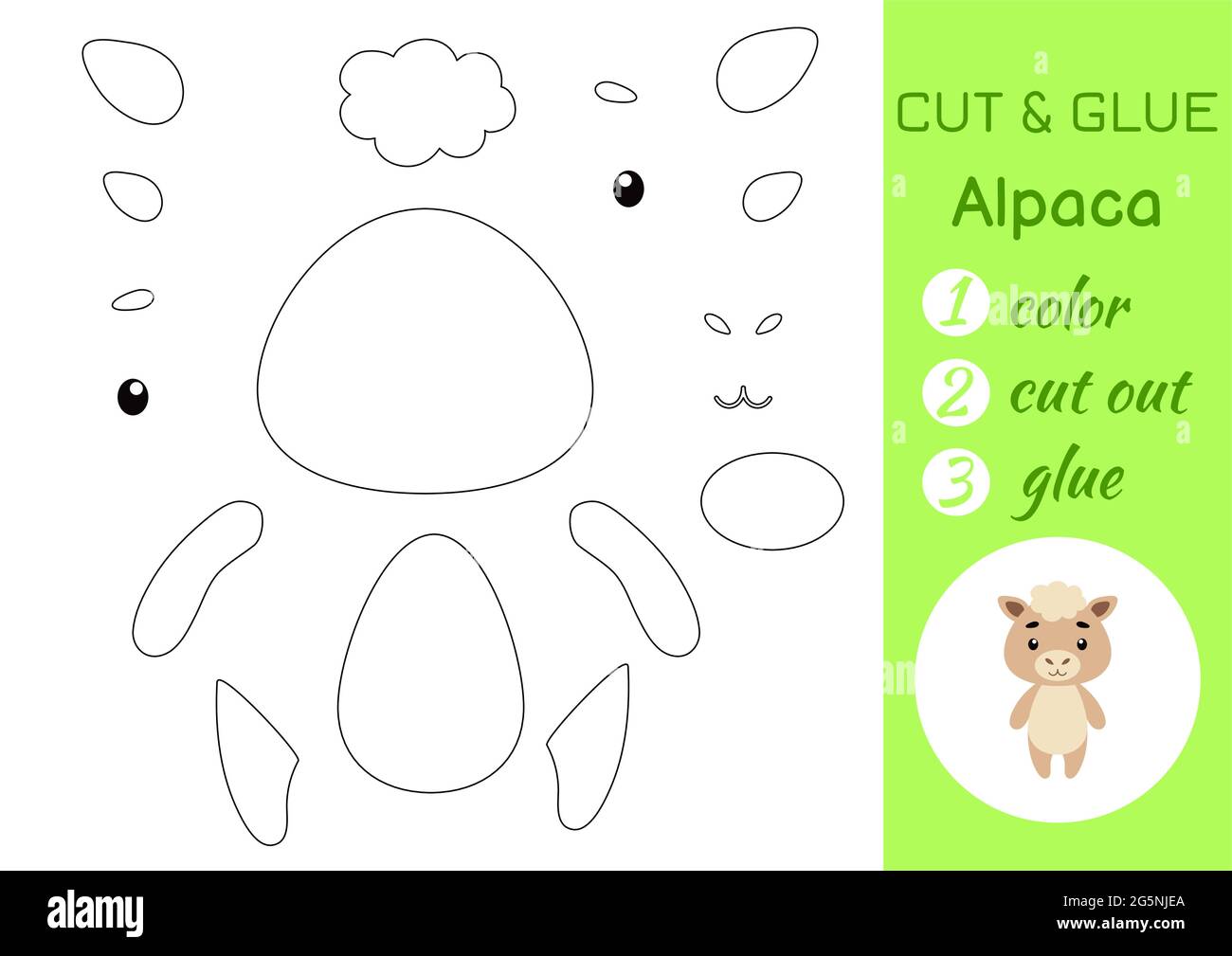 Color, cut and glue paper little alpaca. Cut and paste crafts activity ...