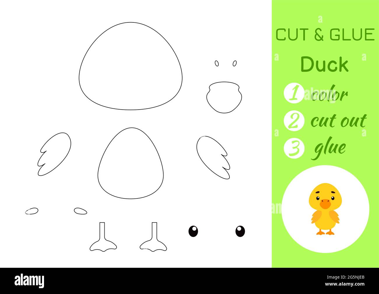 Color, cut and glue paper little duck. Cut and paste crafts activity ...
