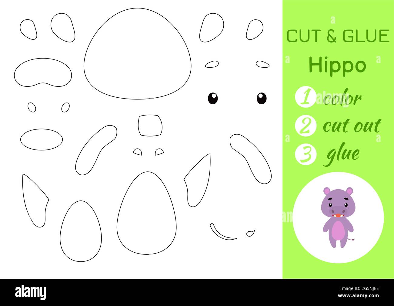 Color, cut and glue paper little hippo. Cut and paste crafts activity ...