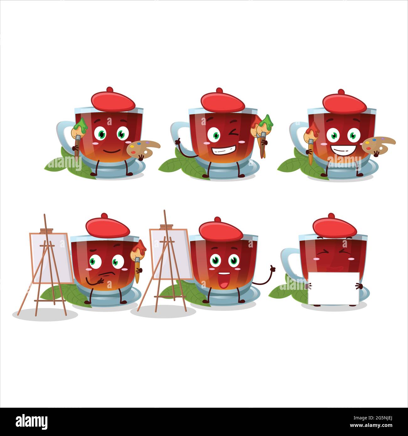 Artistic Artist of mint tea cartoon character painting with a brush ...