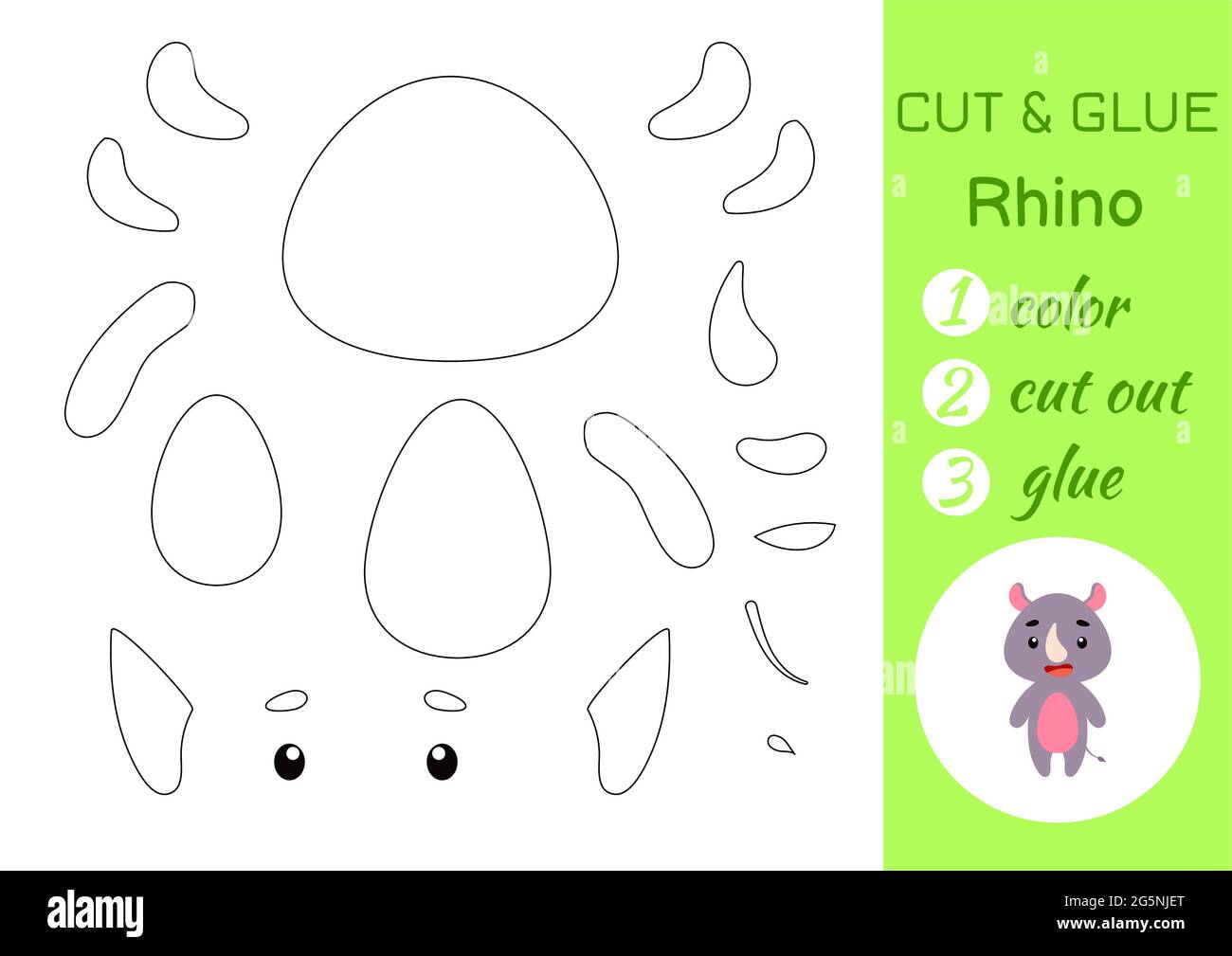 Color, cut and glue paper little rhino. Cut and paste crafts activity ...