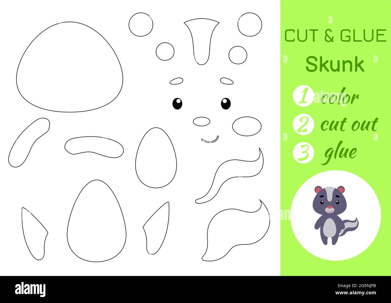 Color, cut and glue paper little skunk. Cut and paste crafts activity ...