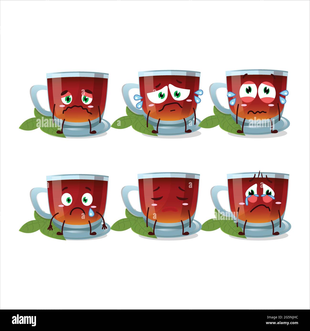 Mint tea cartoon character with sad expression. Vector illustration ...