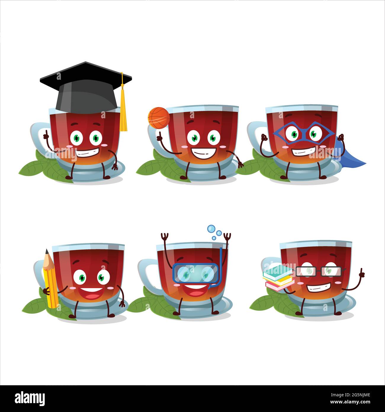 School student of mint tea cartoon character with various expressions ...