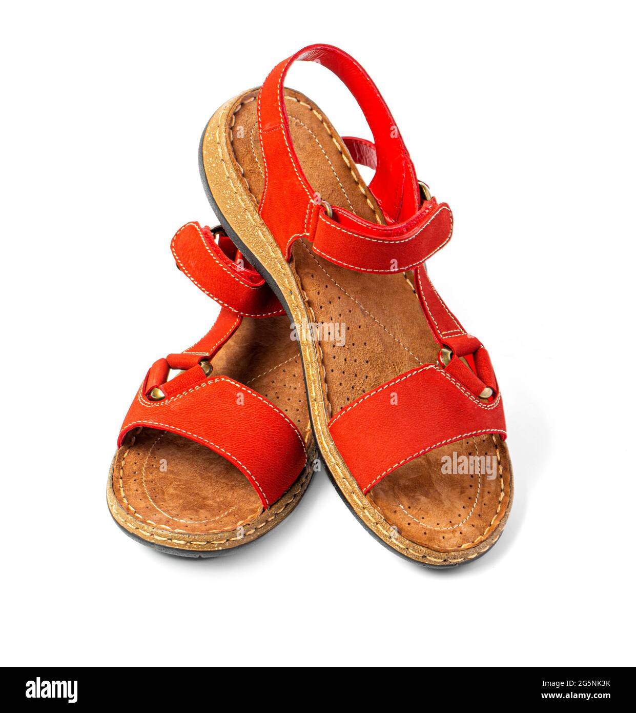 Red leather summer sandal isolated on white background Stock Photo - Alamy