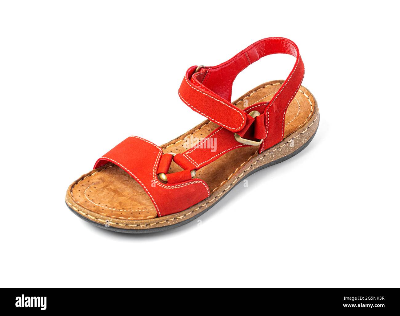 Red leather summer sandal isolated on white background Stock Photo - Alamy