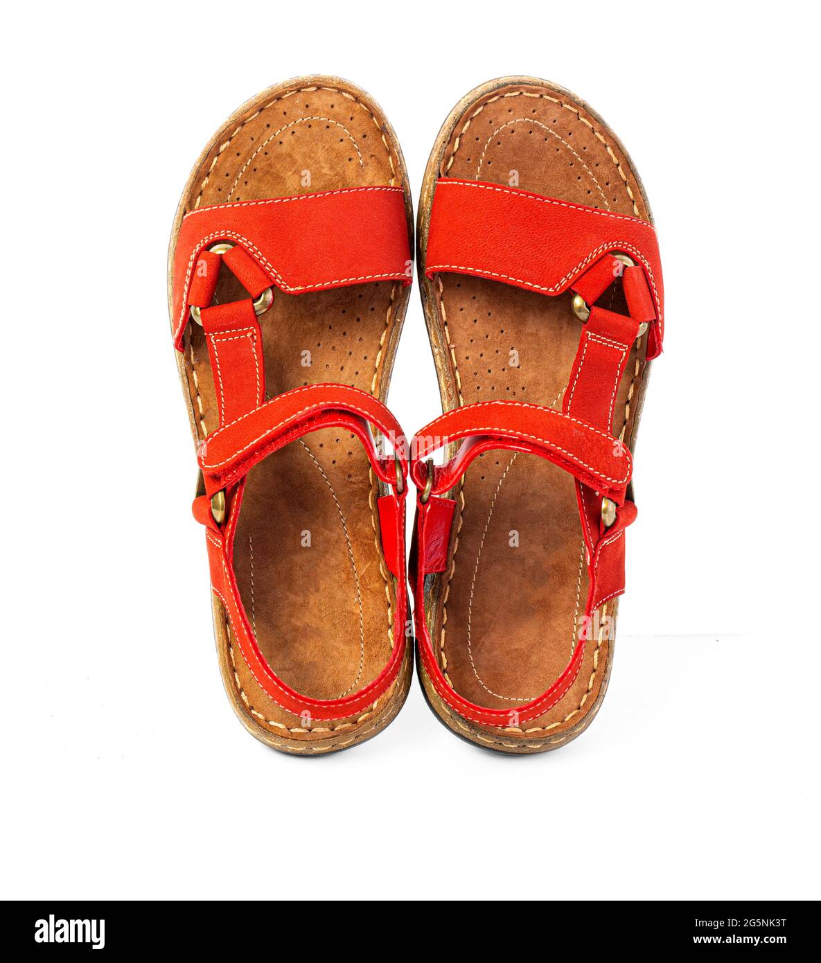 Red leather summer sandal isolated on white background Stock Photo - Alamy