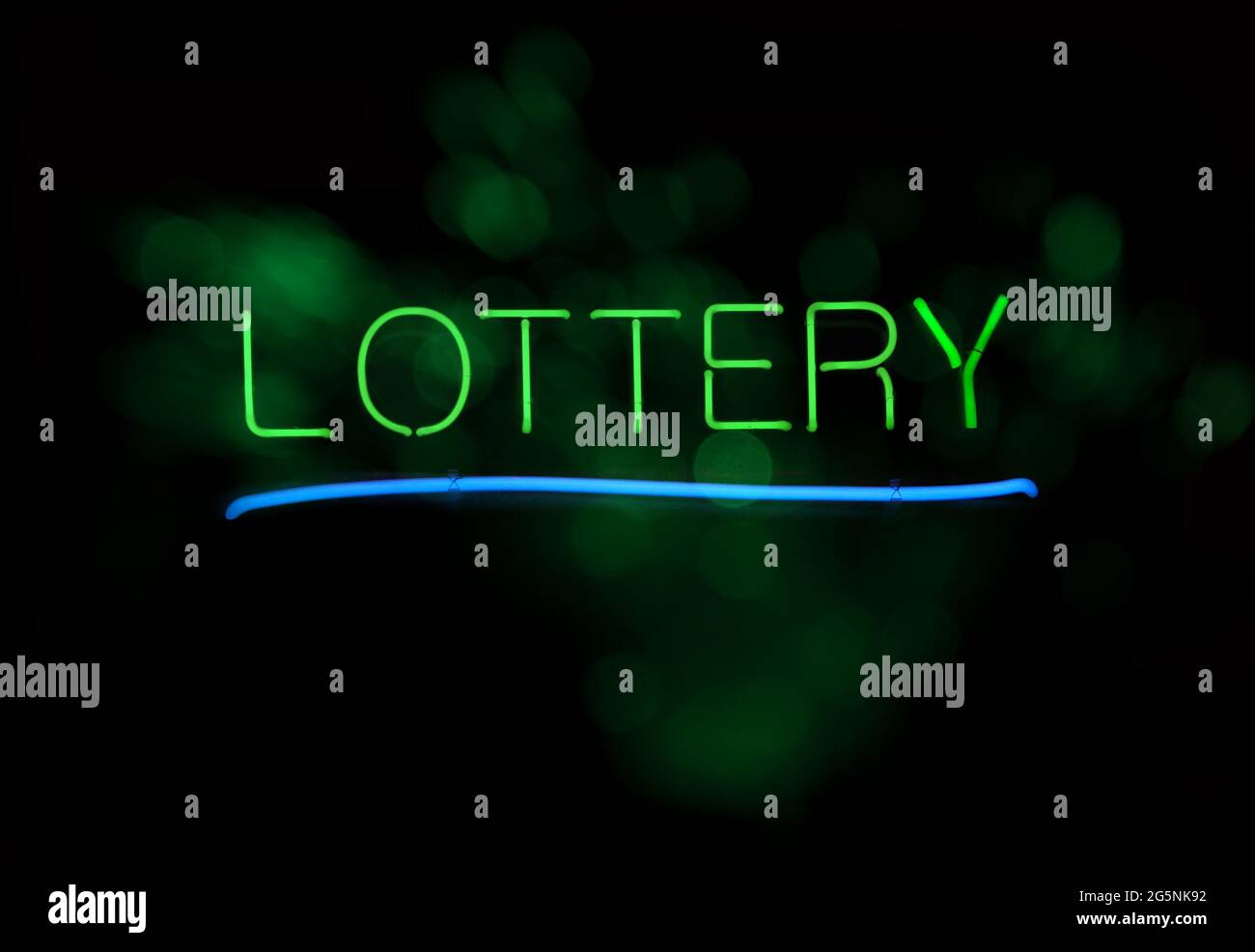 Vintage Neon Lottery Sign Green Letters Stock Photo - Alamy