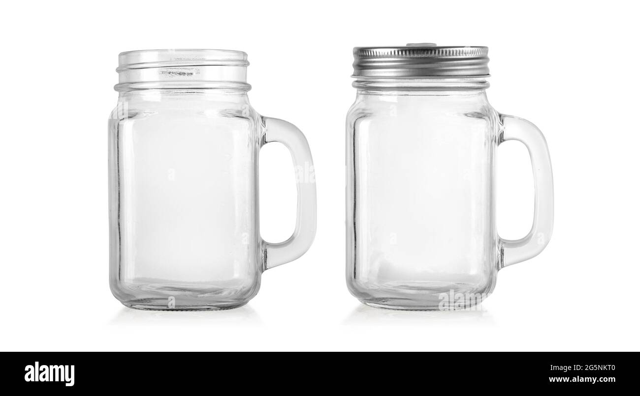 Mason Jar drinking glass with a handle isolated on white background ...