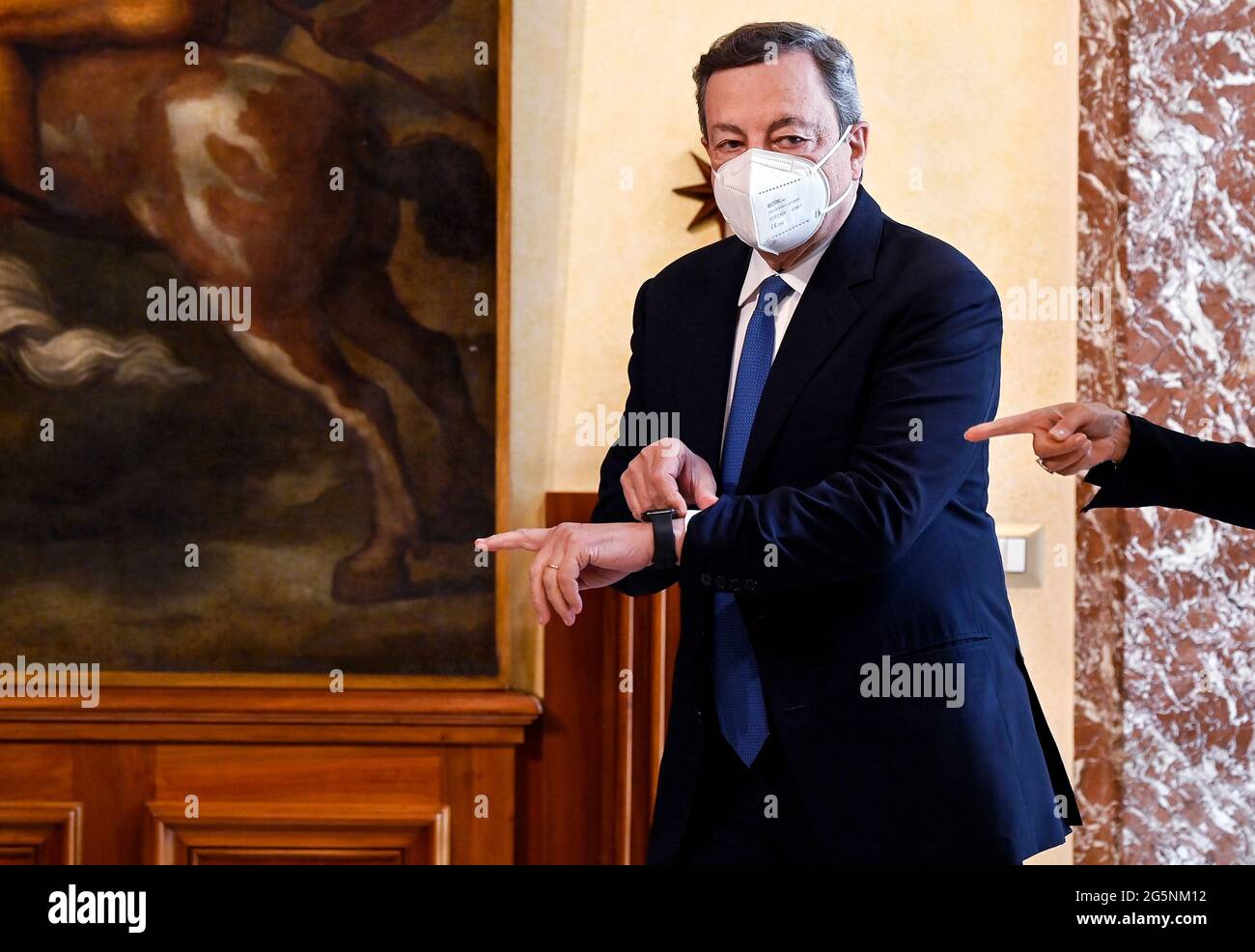 Italian Prime Minister Mario Draghi seen before his meeting with the US ...