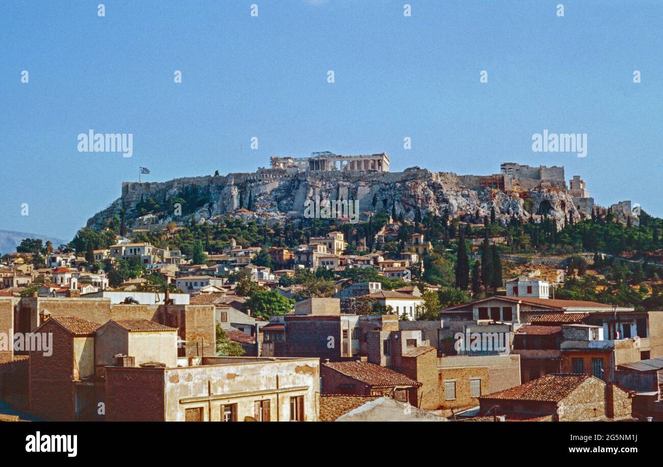 Archival image of Athens Greece taken 1976, The Acropolis complex high ...