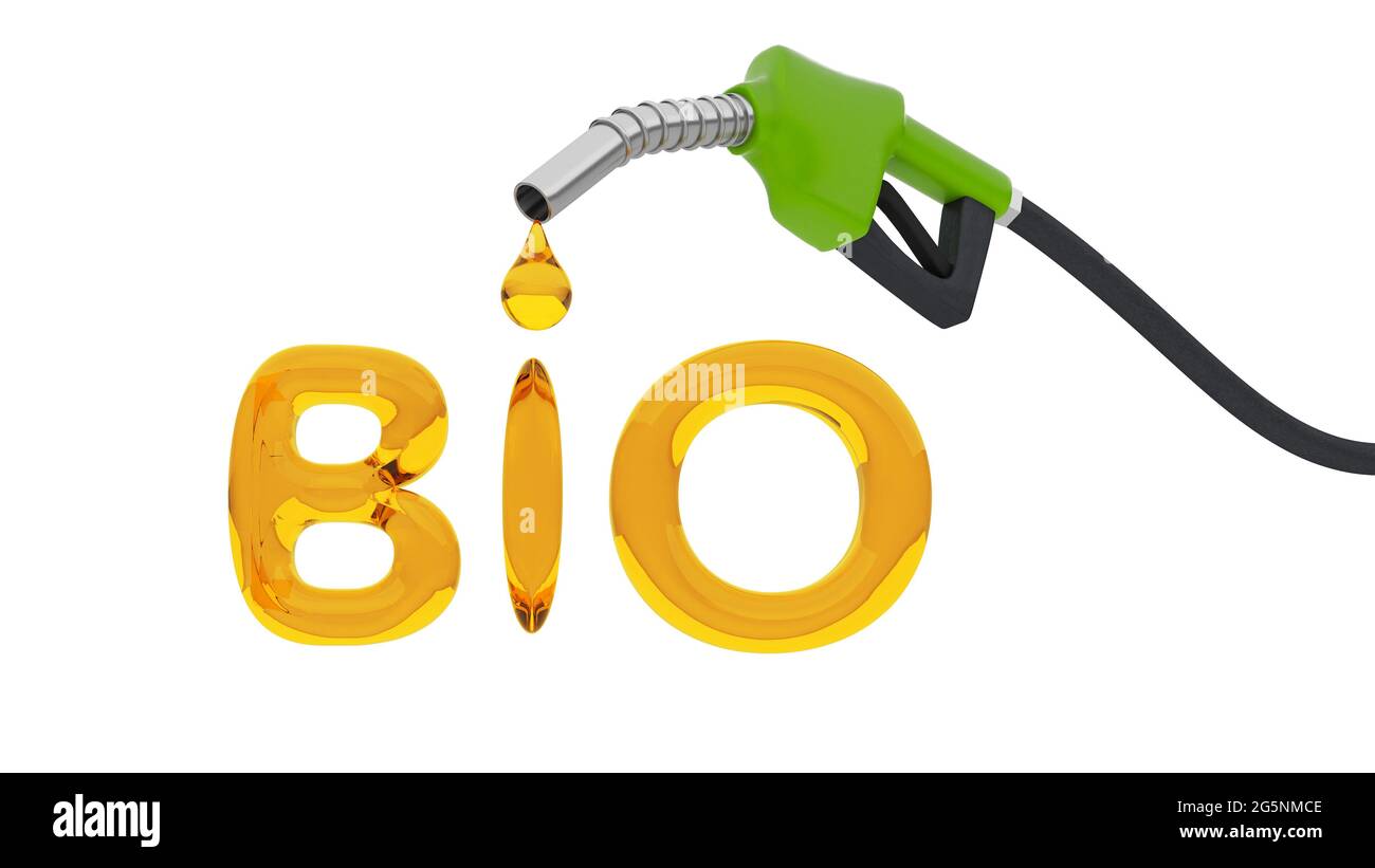 Biofuels. Fuel pump with a drop in the form of the BIO lettering ...