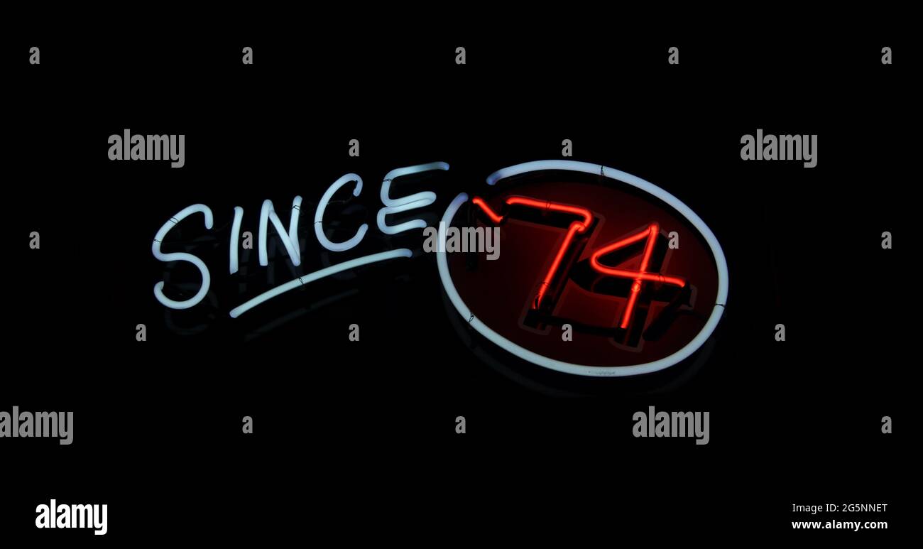 Neon Sign Since 74 Restaurant Sign Stock Photo - Alamy