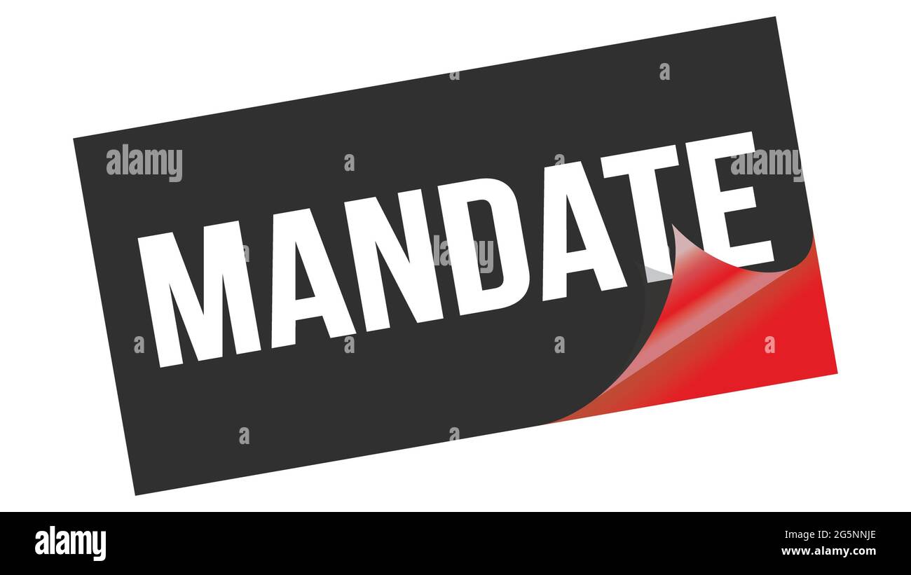 MANDATE text written on black red sticker stamp Stock Photo - Alamy