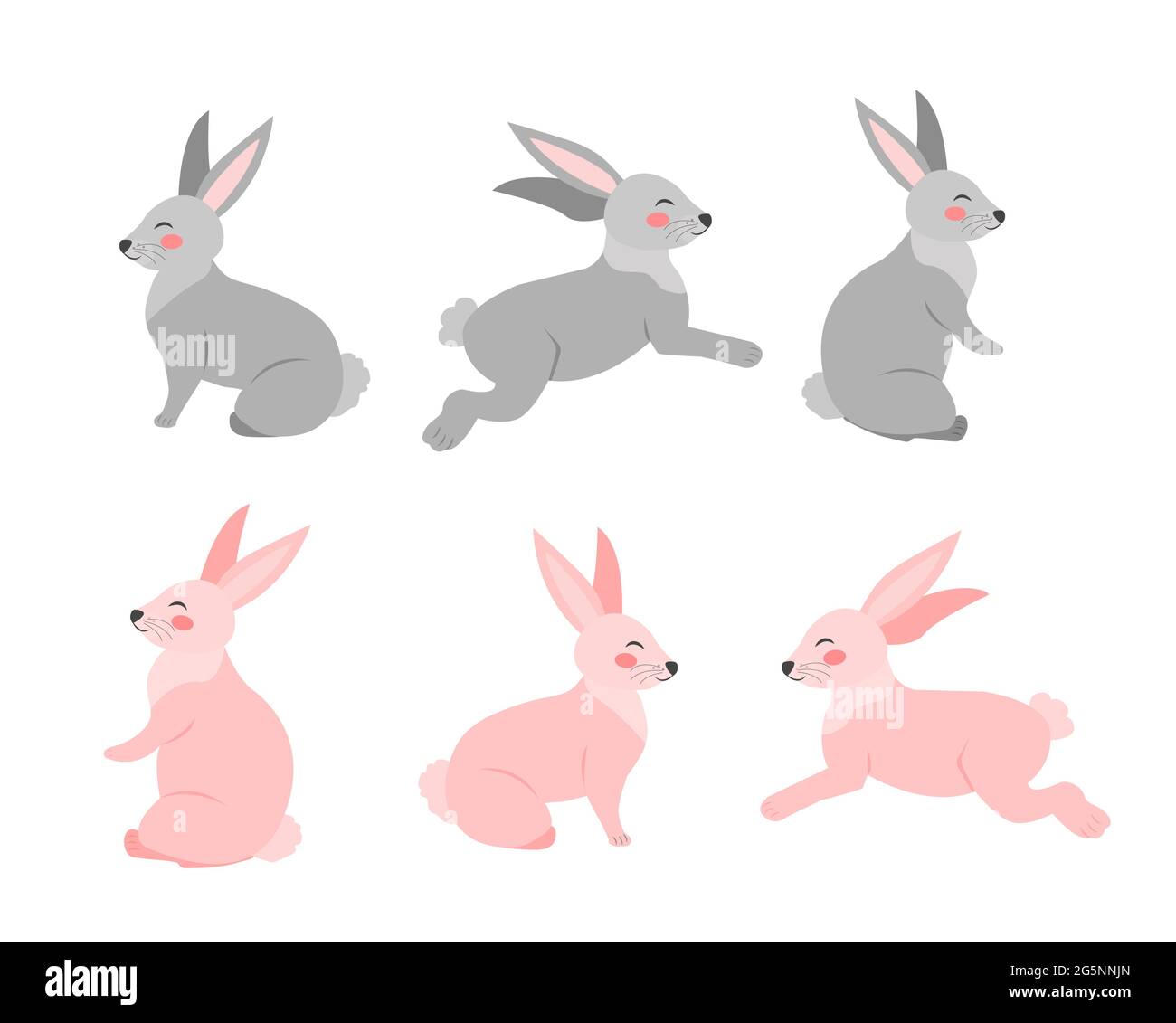 Set of rabbits in different poses flat cartoon style. Bunny on a white ...