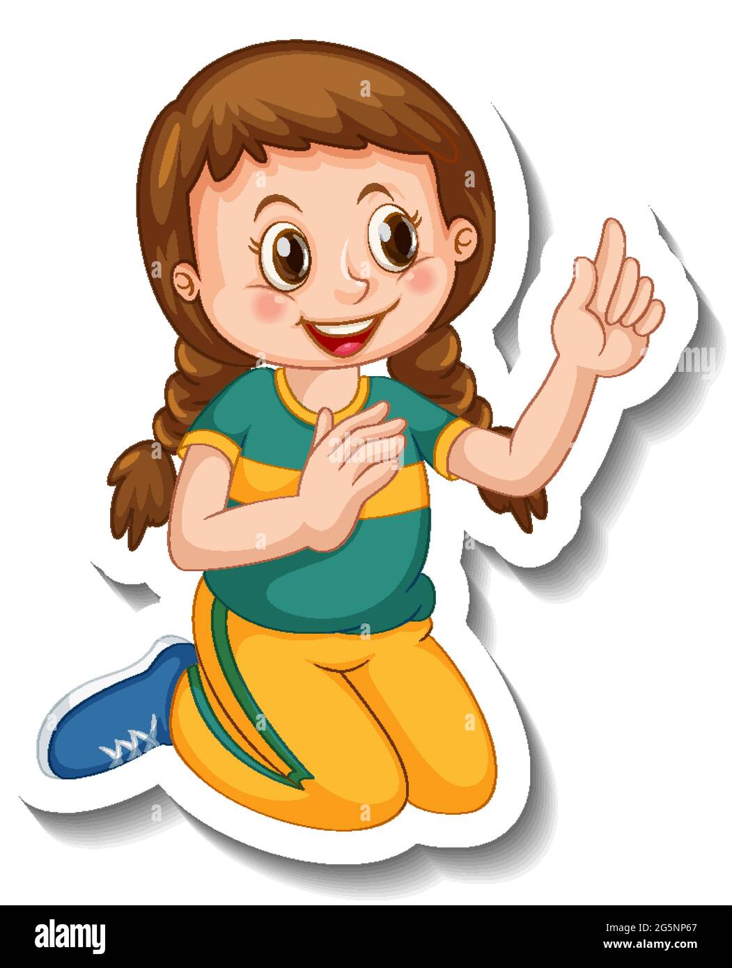 Sticker template with a girl cartoon character isolated illustration ...