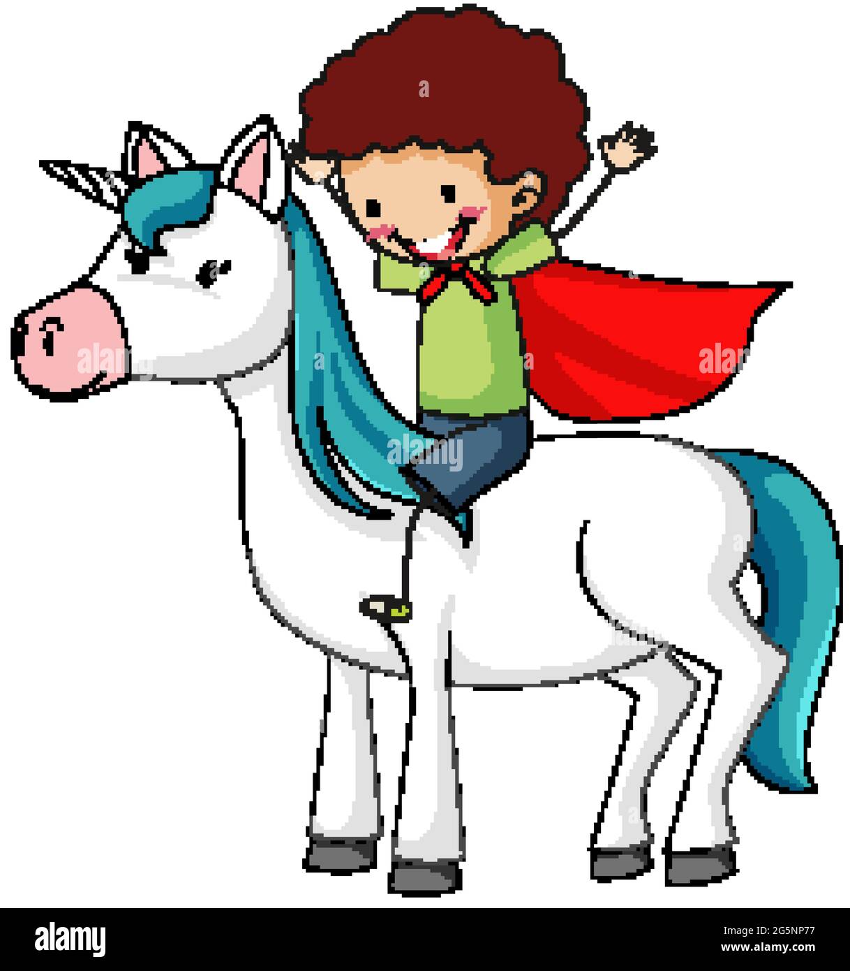 Little girl riding cute unicorn on white background illustration Stock ...