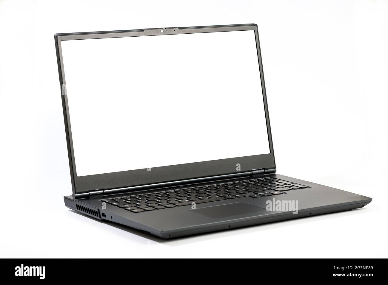 Large open Laptop isolated on white background - Side view with ...