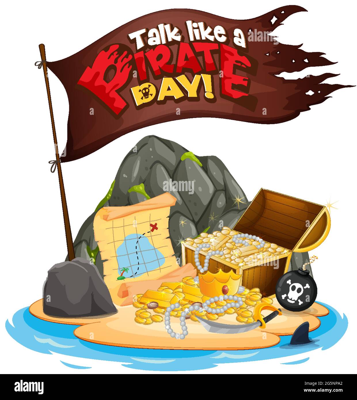 Flag with Talk Like A Pirate Day font on the treasure island ...