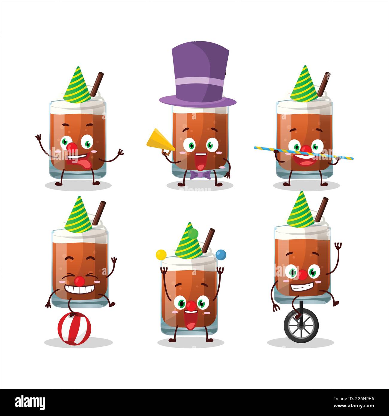 Cartoon character of root beer with ice cream with various circus shows ...