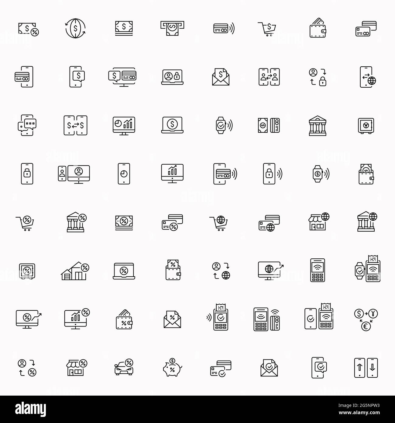 Mobile banking, contactless payment finance icons Stock Vector Image ...