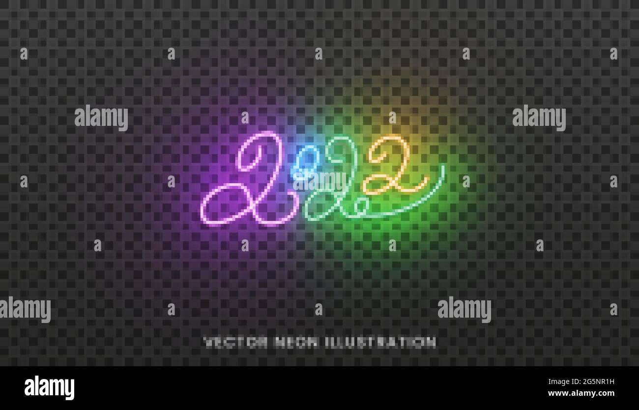 2022 neon numbers. Bright colorful script numbers for New Year 2022 ...