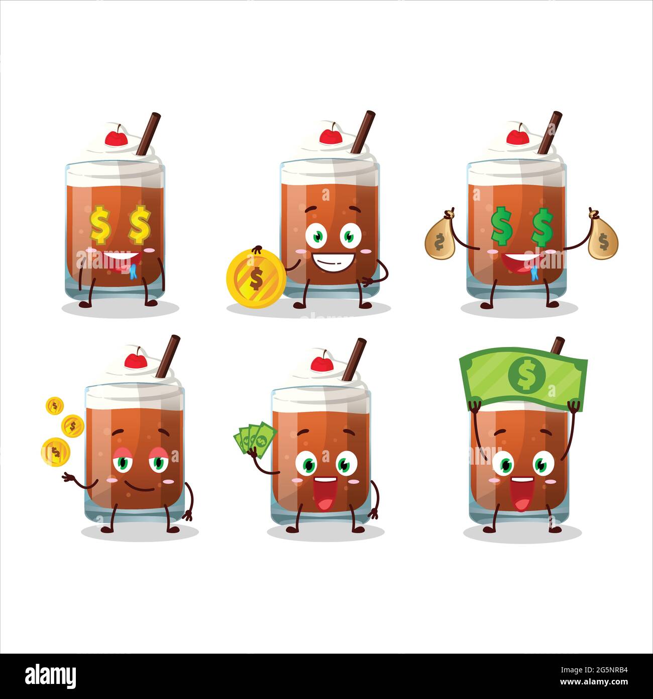 Root beer with ice cream cartoon character with cute emoticon bring ...