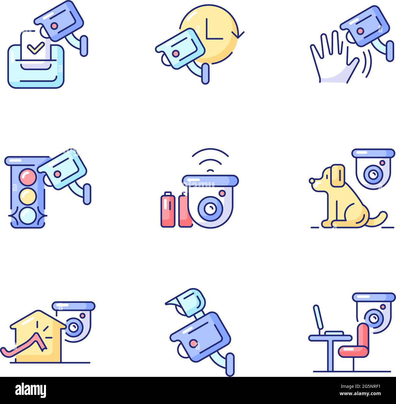 Surveillance camera usage RGB color icons set Stock Vector Image & Art ...