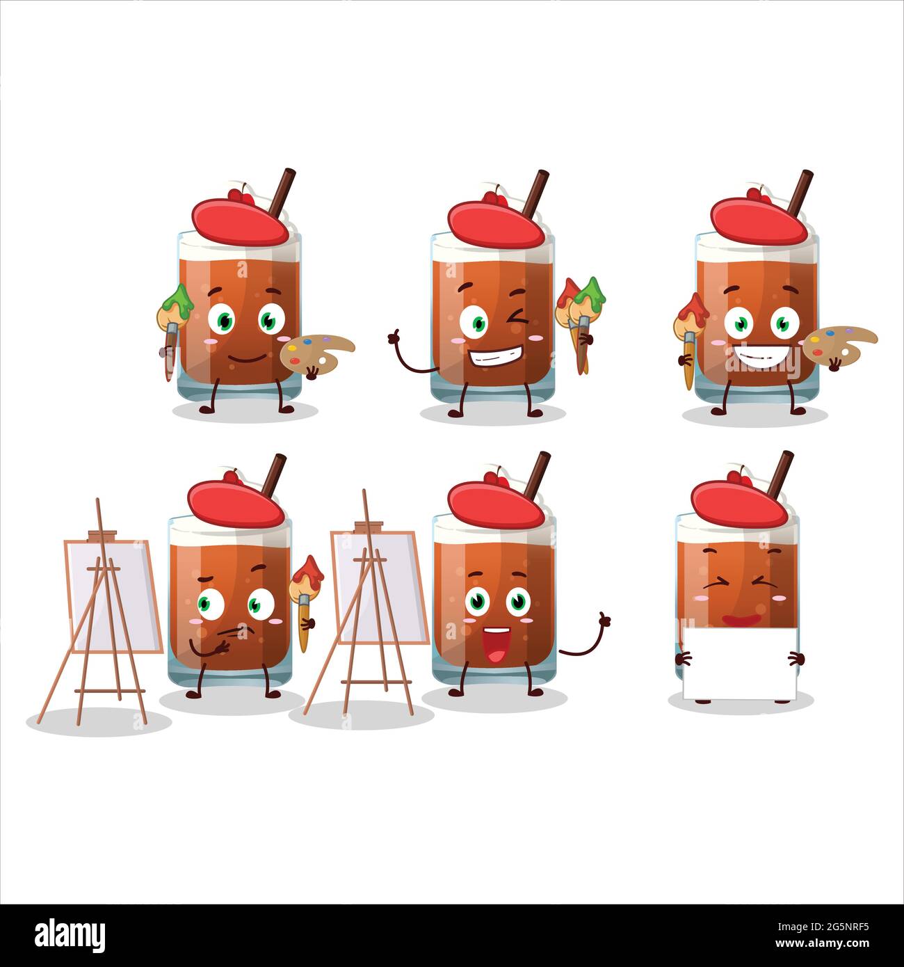 Artistic Artist of root beer with ice cream cartoon character painting ...