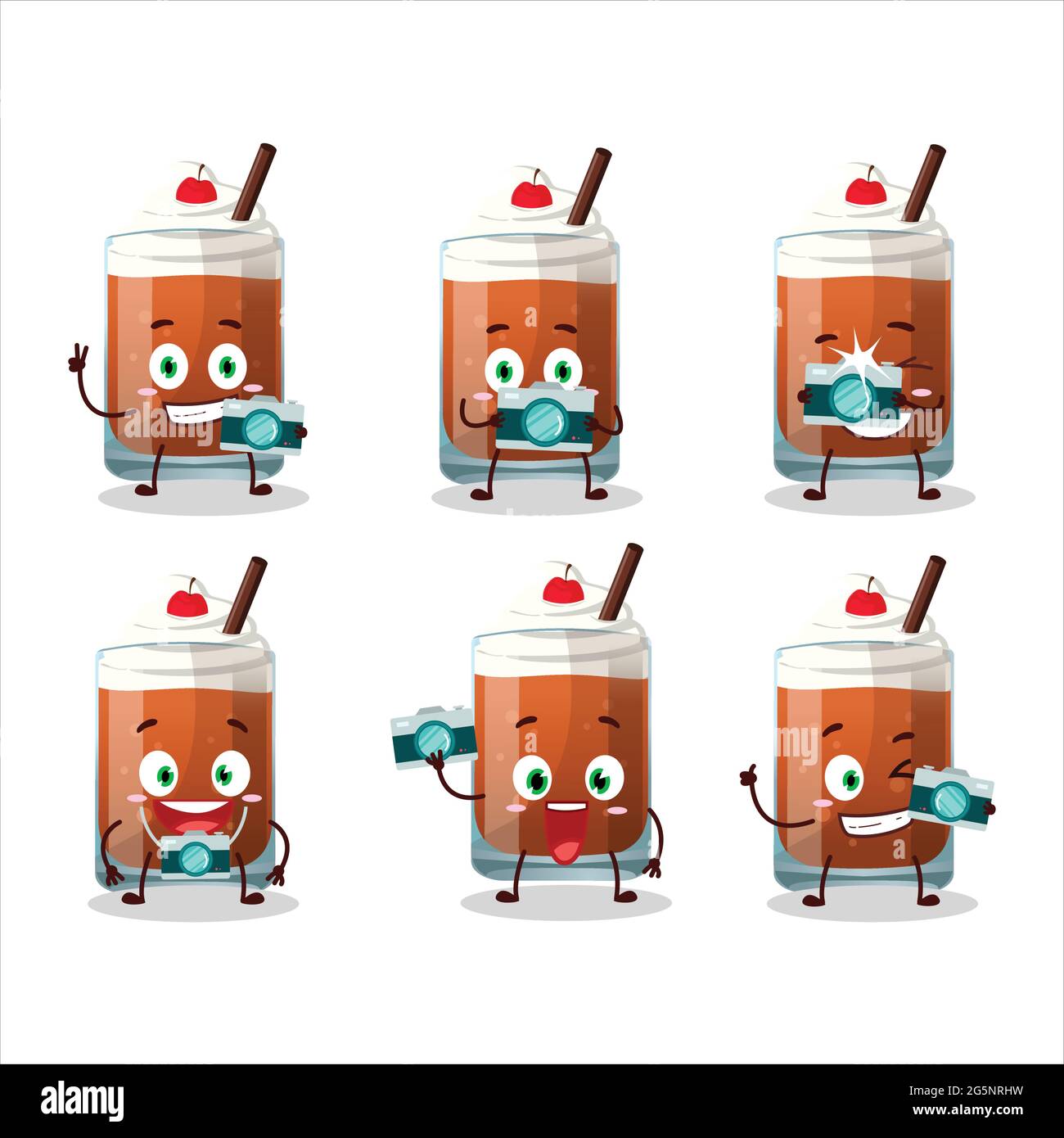 Photographer profession emoticon with root beer with ice cream cartoon ...