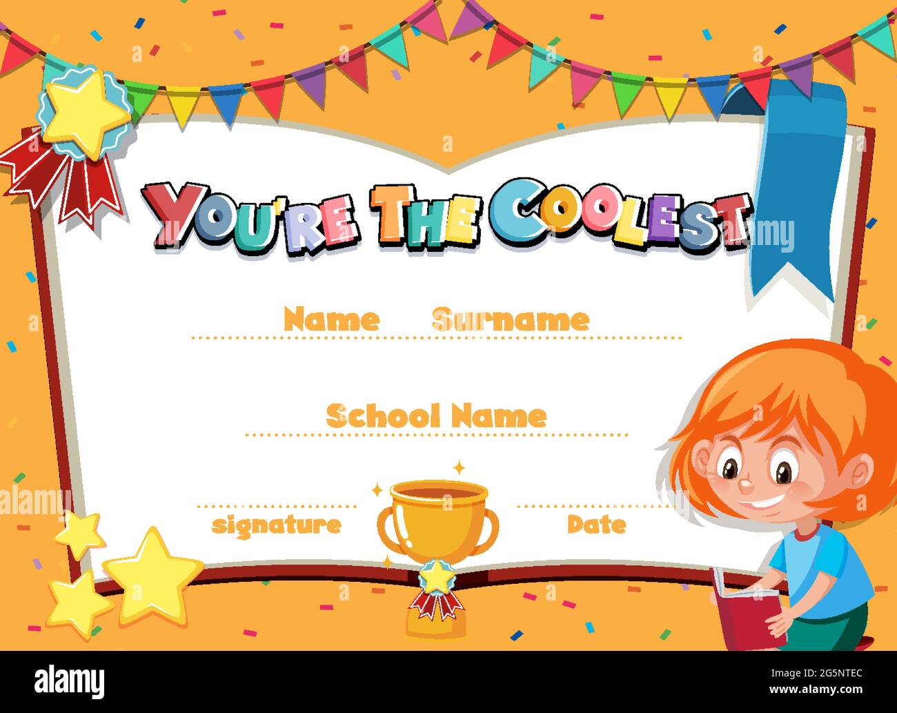 Cute motivational cartoon certificate for children illustration Stock ...